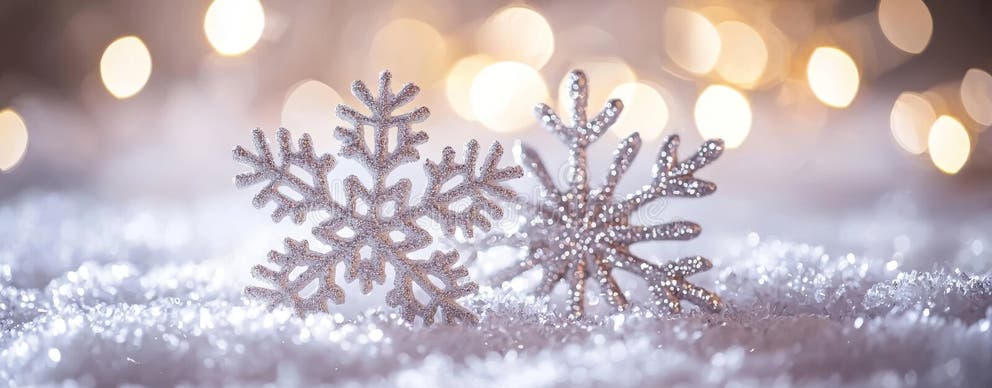 An Entrancing Silver Snowflake Rests on a Sparkling Snow Bed Stock ...