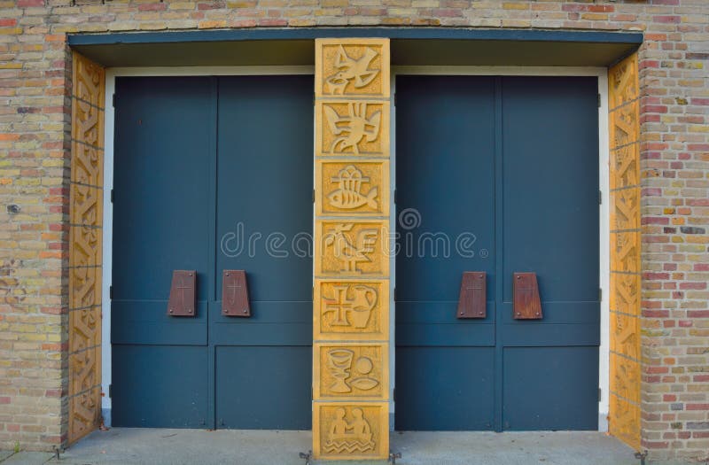 Entrane, Doors of a Protestant Church Stock Image - Image of sign ...
