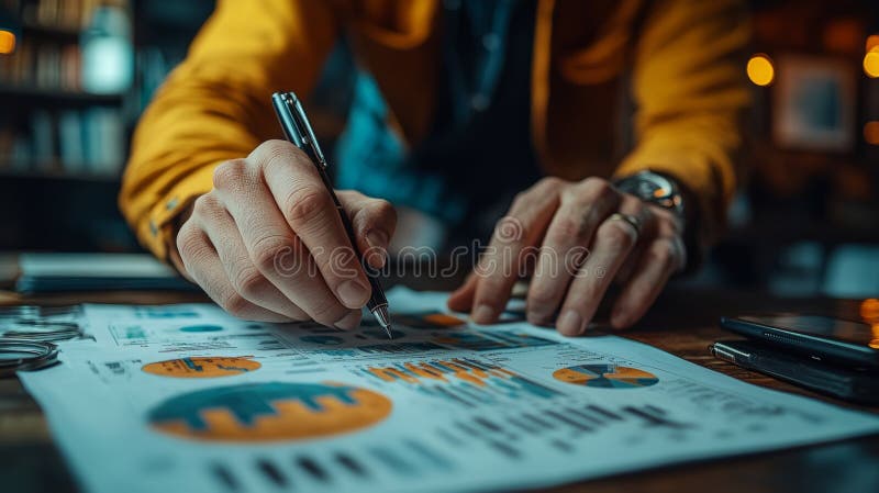 Entrepreneur Analyzing Business Plan with Graphs and Strategy ...