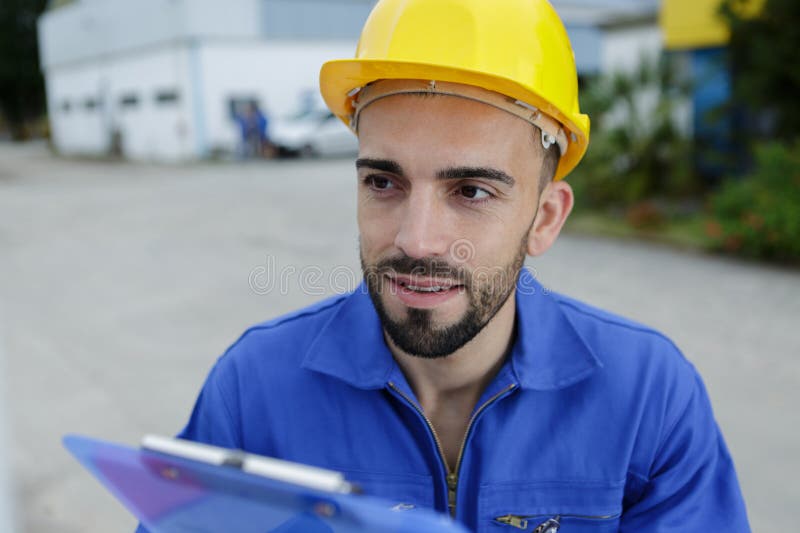 Entrepreneur on Construction Site Using Electronic Tablet Stock Photo ...