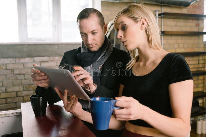 Entrepreneur Couple Discuss Business Stock Image - Image of tablet ...