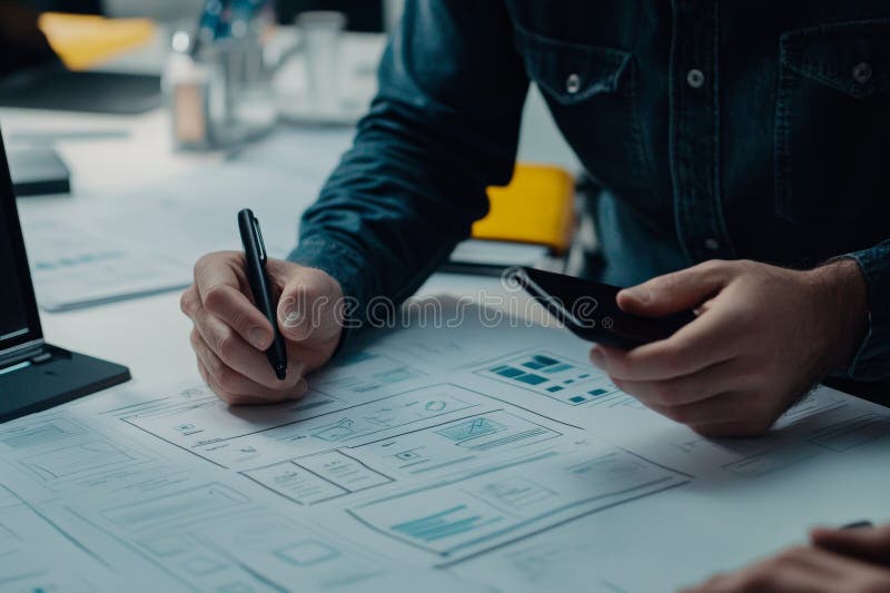 Entrepreneur Discussing Over Mobile Phone while Working on Project ...