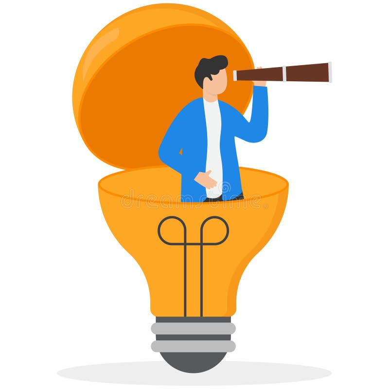 Entrepreneur Open Lightbulb Idea Using Binoculars To See Business ...