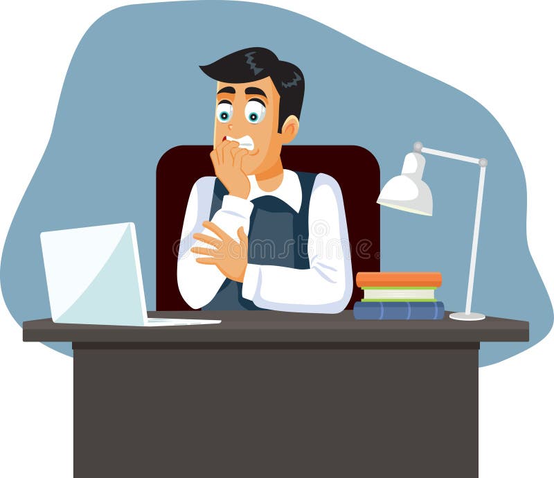 Stressed Office Worker Biting His Nails Vector Cartoon Illustration ...