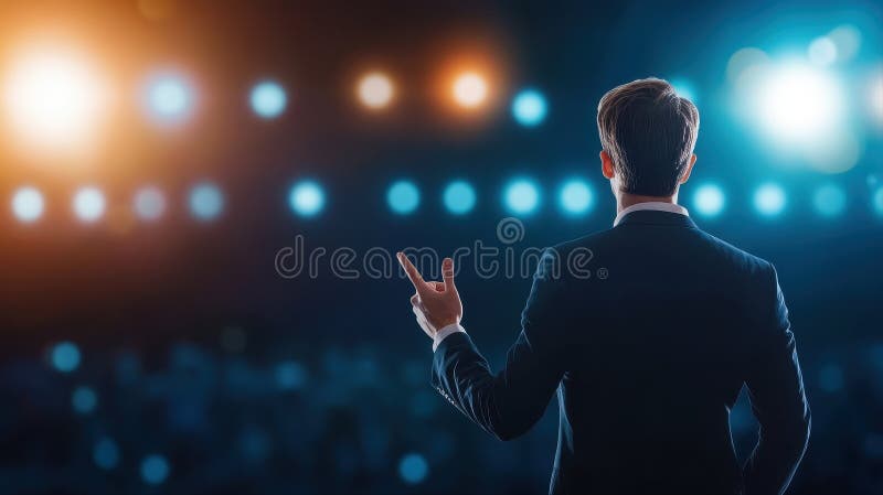 Entrepreneur in a Suit Energized Presenting Startup Pitch on Stage ...