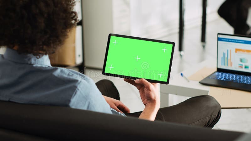 Entrepreneur Using Greenscreen on Tablet Stock Photo - Image of ...