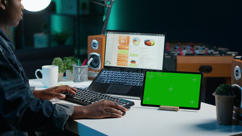 Remote Worker in Personal Apartment Office Using Mockup Tablet Stock ...