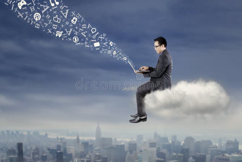 Entrepreneur Working with Laptop on the Cloud Stock Image - Image of ...