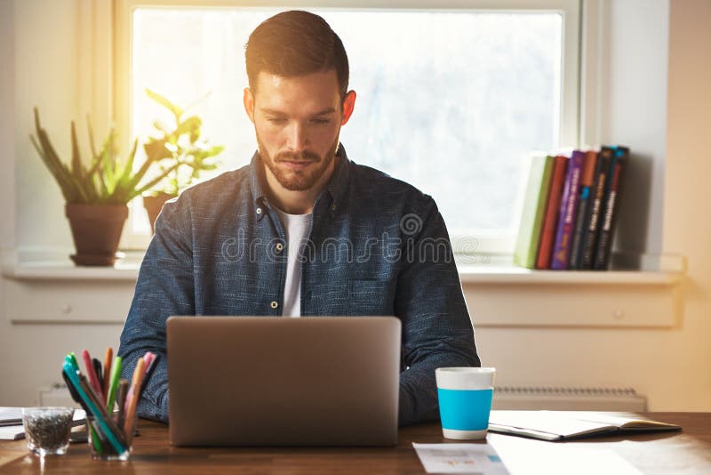 Entrepreneur Working at a Laptop Computer Stock Image - Image of ...