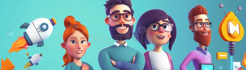 253 Entrepreneurial 3D Cartoon Startup Team Creating an Innovative Tech ...