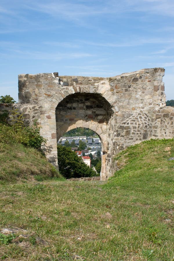 Entry of an old ruin stock image. Image of green, cloudy - 74304633