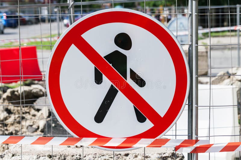 Entry Prohibited Road Sign Hanging on Fence Stock Photo - Image of ...