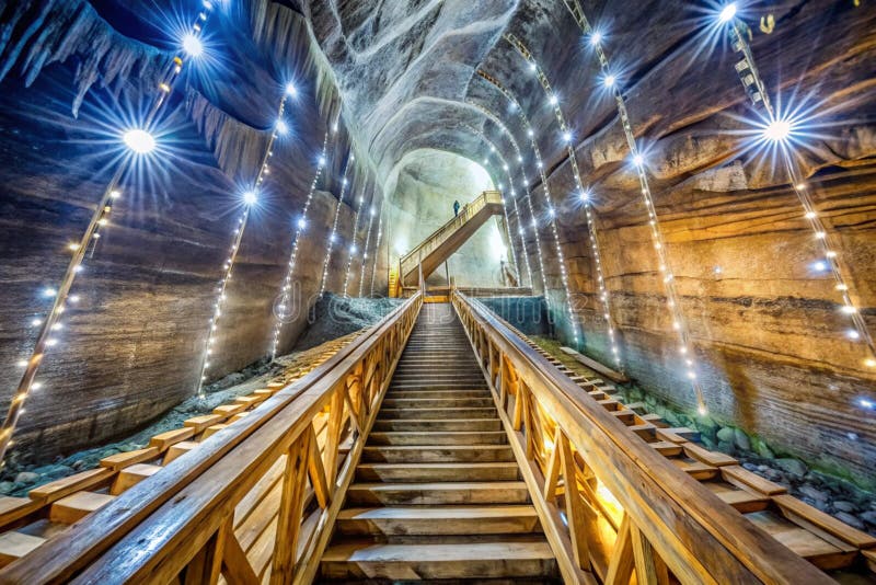 Entry Stairs in Turda Salt Mine, Romania Stock Illustration ...