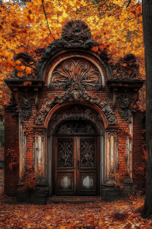 Entry To a Historic Brick Building with Oversized Double Doors Stock ...