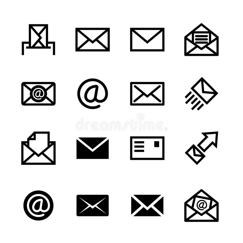 Envíe Los Iconos, Sistema De 16 Símbolos Del Email Ilustración del ...