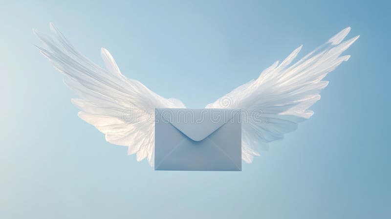 Envelope with Angel Wings Against Blue Sky, Imaginative Concept Stock ...