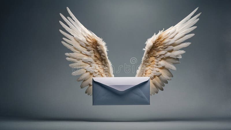 Envelope with Angel Wings Floating Gracefully Against a Solid Blue ...