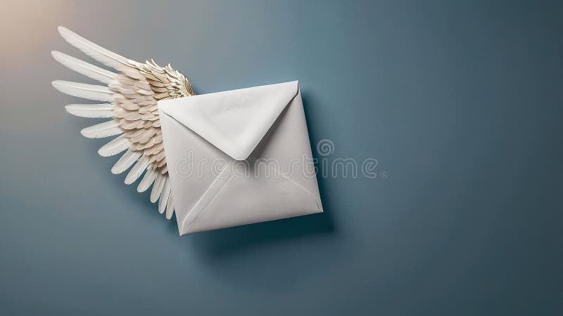 Envelope with Angel Wings Floating Gracefully Against a Solid Blue ...
