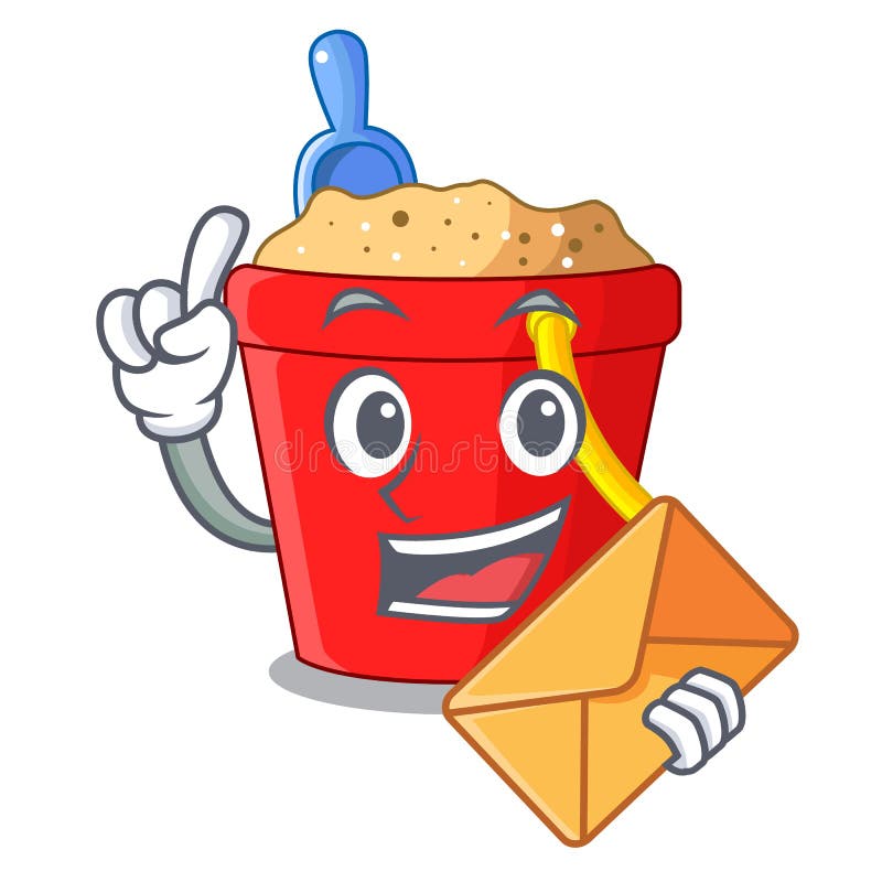 With Envelope Beach Bucket Shape the Fun Character Stock Vector ...
