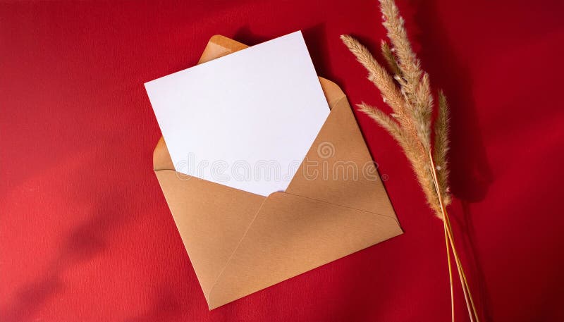 Envelope with Blank Card on Red Stock Illustration - Illustration of ...