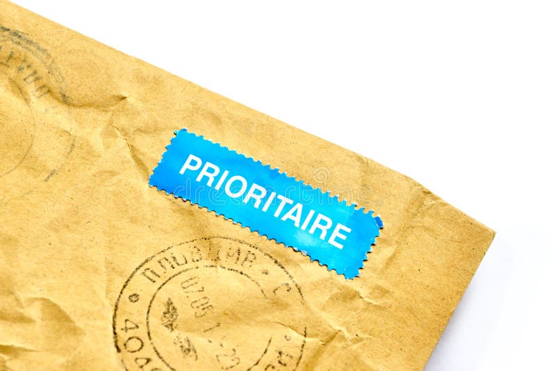 Envelope with Blue Prioritaire Mail Sticker Stock Image - Image of ...