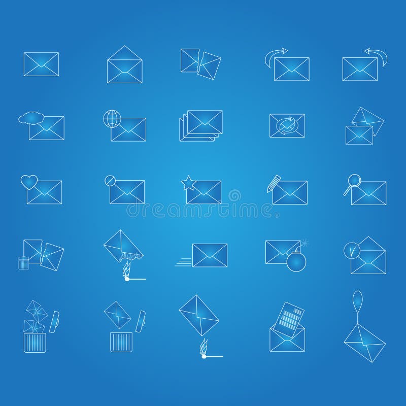 Envelope Blueprint. Set of Message Icons. Stock Vector - Illustration ...