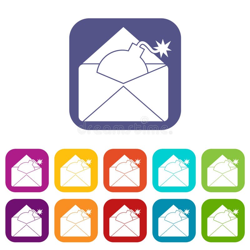 Envelope with Bomb Icons Set Stock Vector - Illustration of internet ...