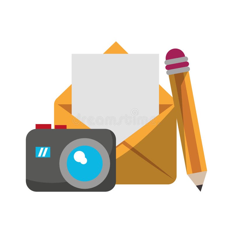 Envelope and camera stock vector. Illustration of office - 146260093