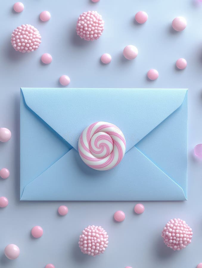 Envelope with Candy and Pastel Decorations on a Light Background. Stock ...