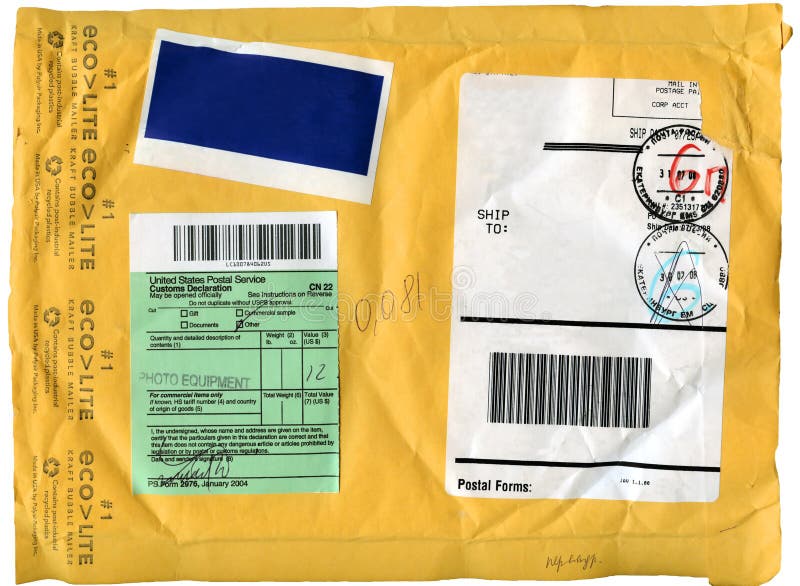 Yellow Postage Package (envelope), Isolated Stock Photo - Image of ...