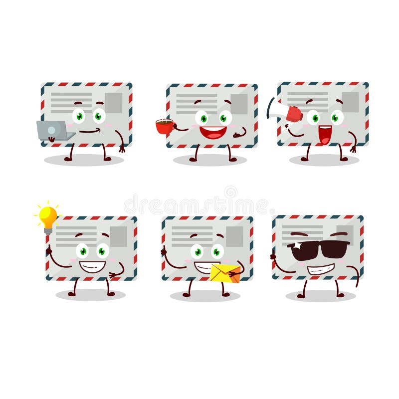 Envelope Cartoon Character with Various Types of Business Emoticons ...