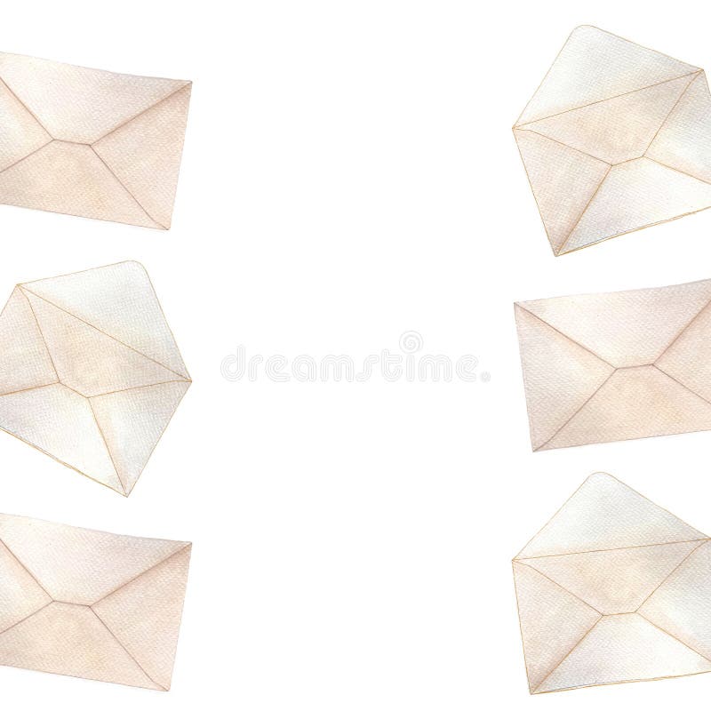 Envelope Close and Open, Watercolor Vertical Frame Isolated on White ...
