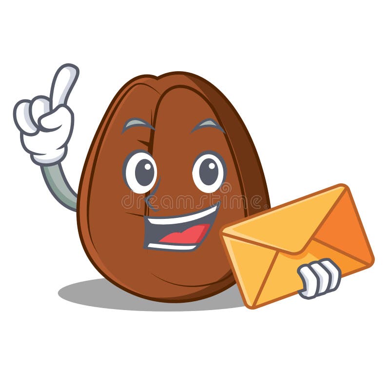 With Envelope Coffee Bean Character Cartoon Stock Vector - Illustration ...