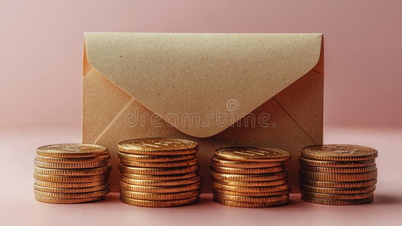 Envelope and Coins stock illustration. Illustration of pink - 336873143