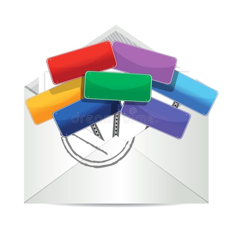Envelope with color signs stock illustration. Illustration of bright ...