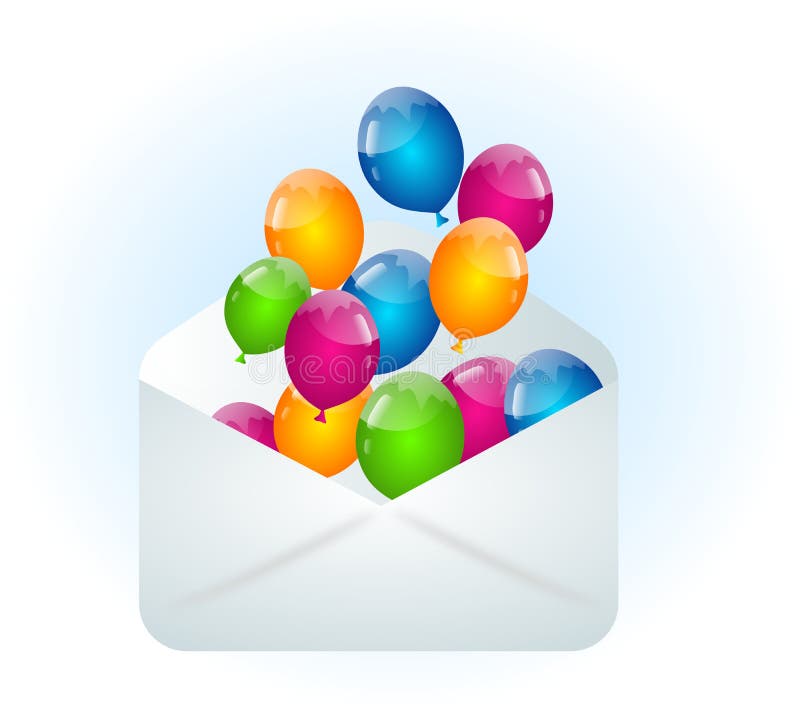 Envelope with Colorful Balloons Stock Illustration - Illustration of ...