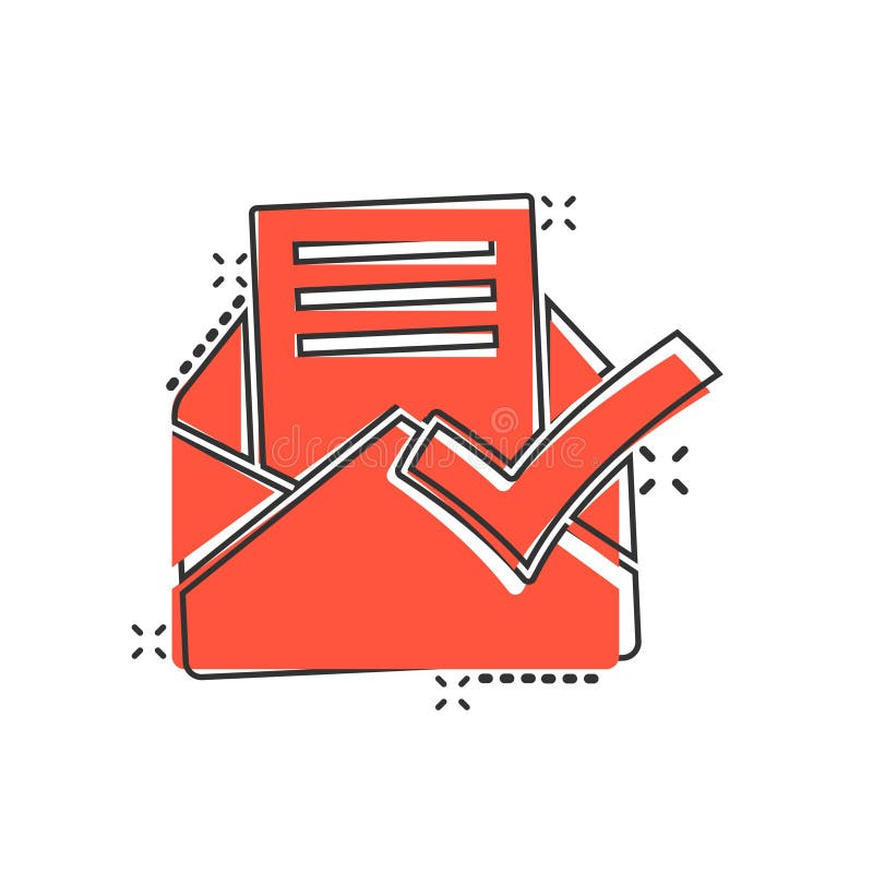 Envelope with Confirmed Document Icon in Comic Style. Verify Cartoon ...