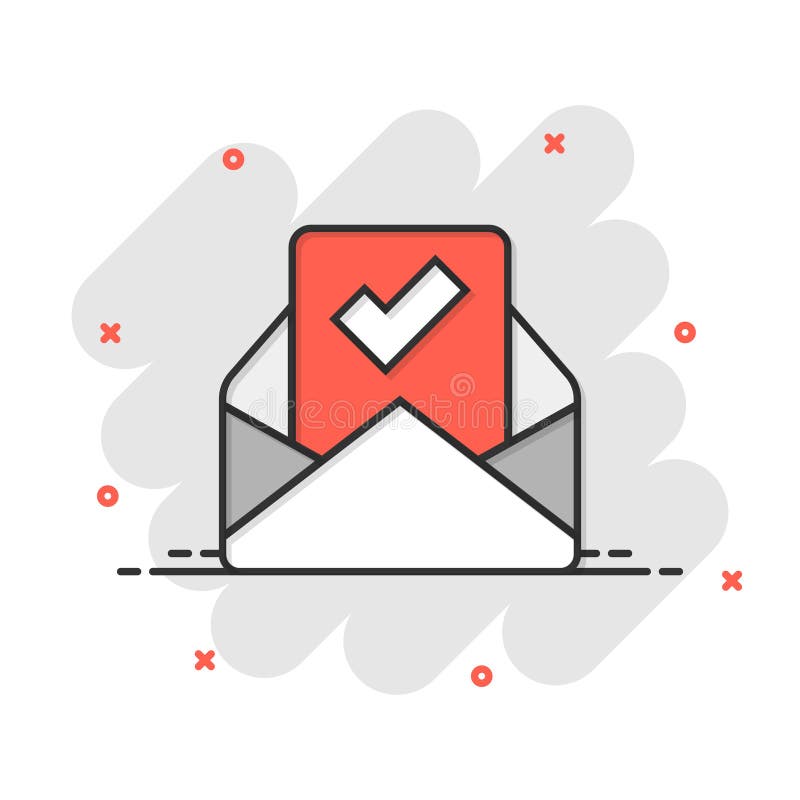Envelope with Confirmed Document Icon in Comic Style. Verify Cartoon ...