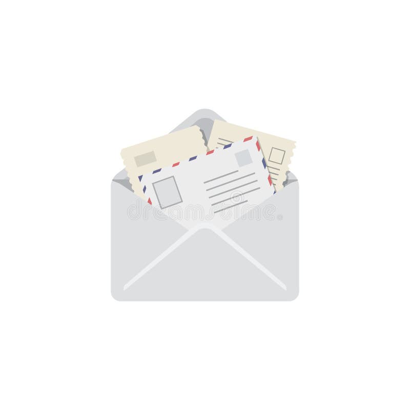 Envelope Containing Multiple Letters and Postcards in Flat Vector Art ...
