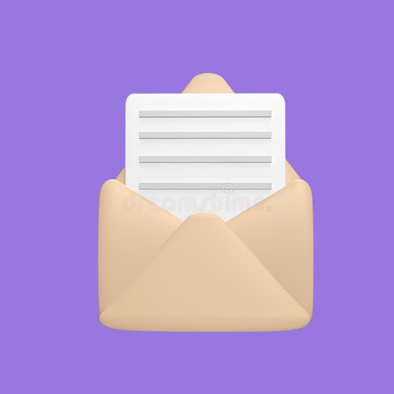 Envelope 3d Icon Model Cartoon Style Concept. Render Illustration Stock ...