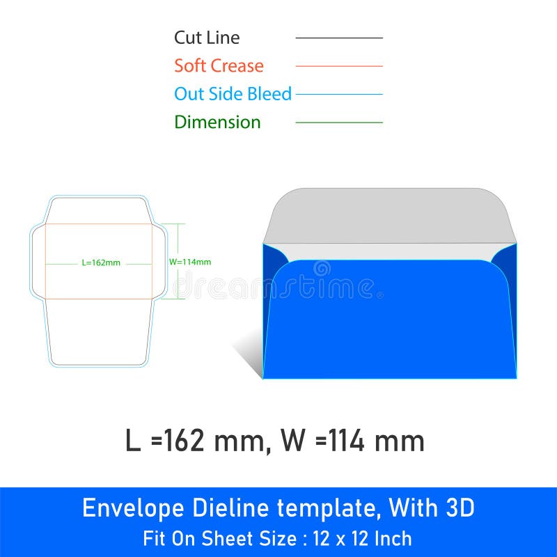 Envelope Dieline Template, 3D, Size 162x114mm Stock Vector ...