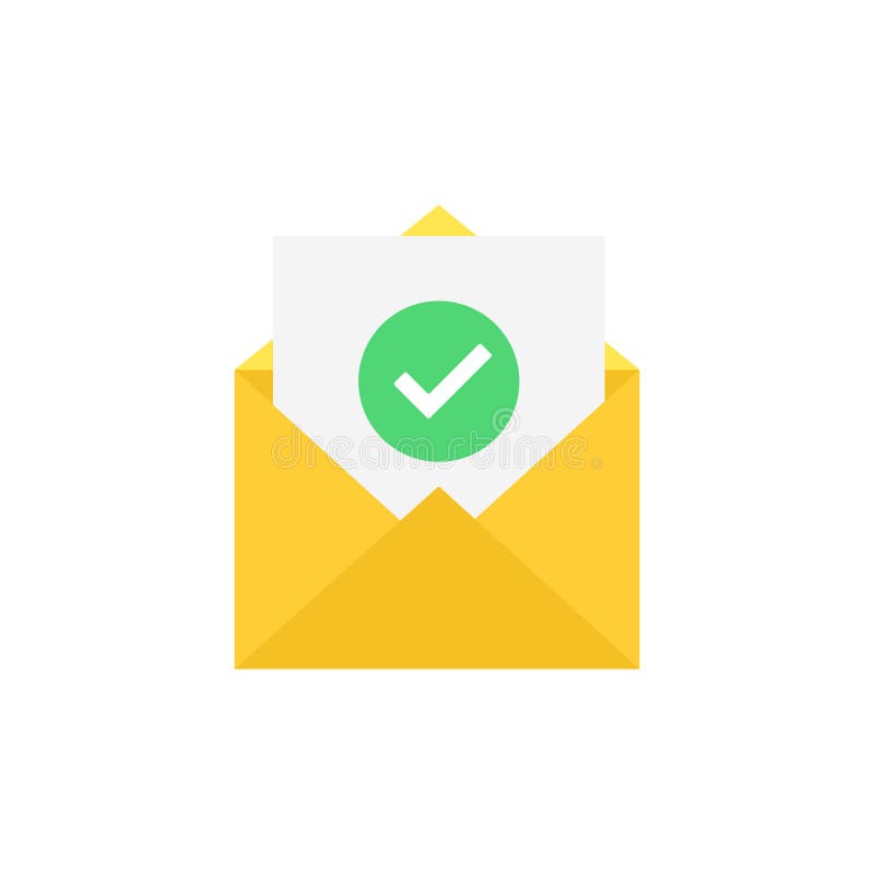 Envelope and Document and Round Green Check Mark Icon. Vector ...