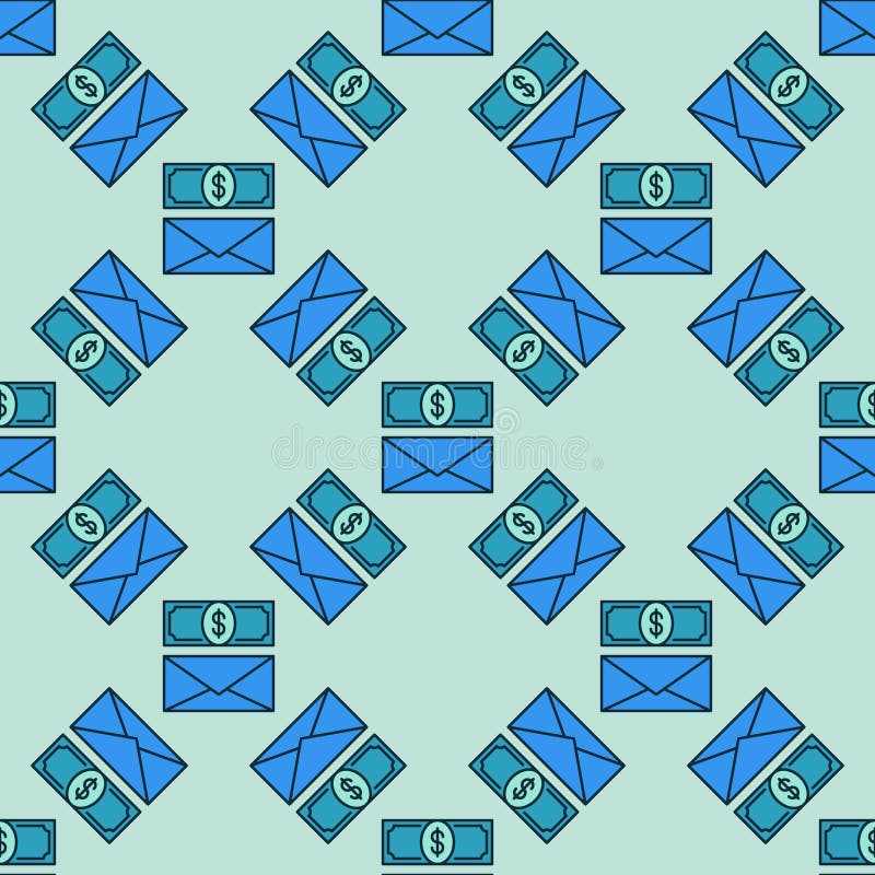 Envelope and Dollar Banknote Vector Colored Seamless Pattern Stock ...