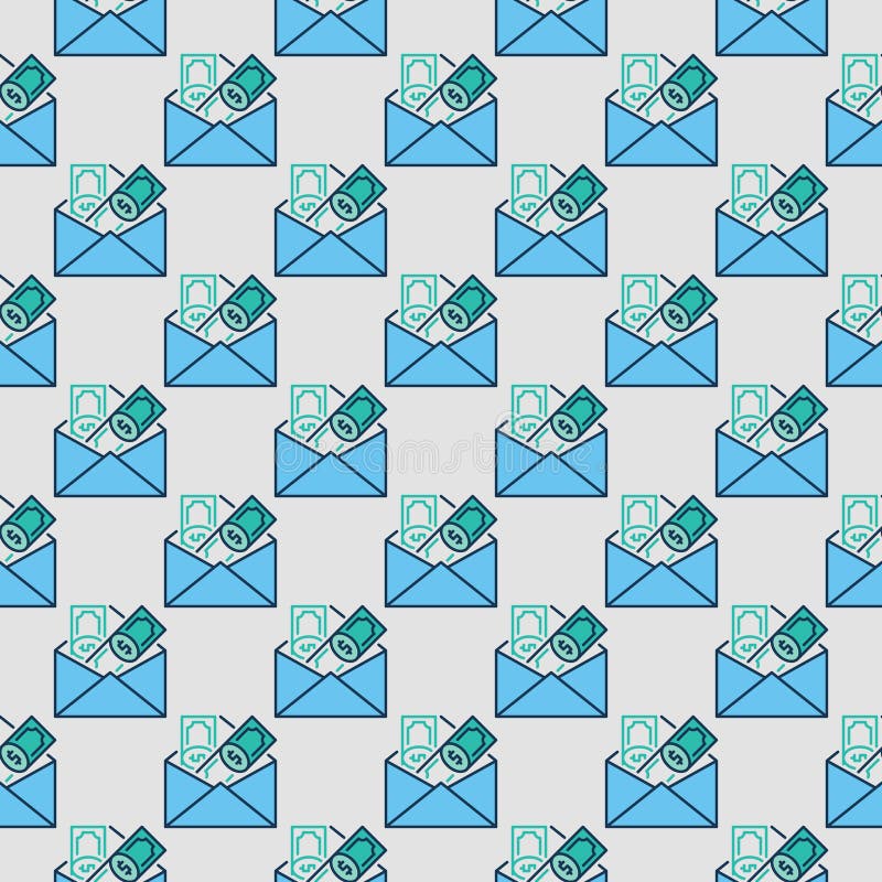 Envelope with Dollar Banknotes Vector Money Colored Seamless Pattern ...