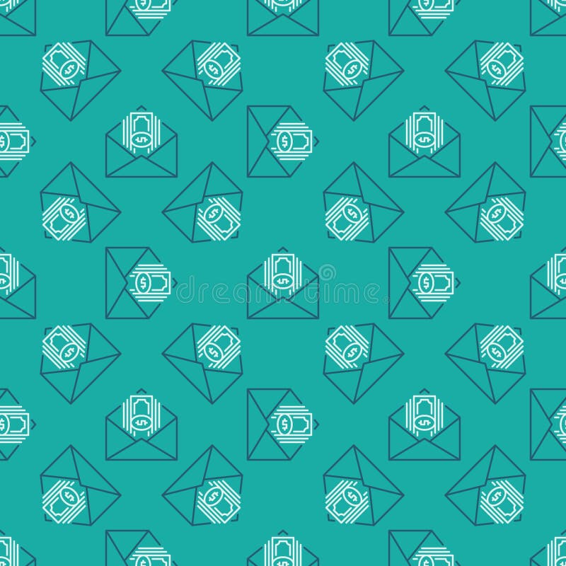 Envelope with Dollar Banknotes Vector Money Line Green Seamless Pattern ...