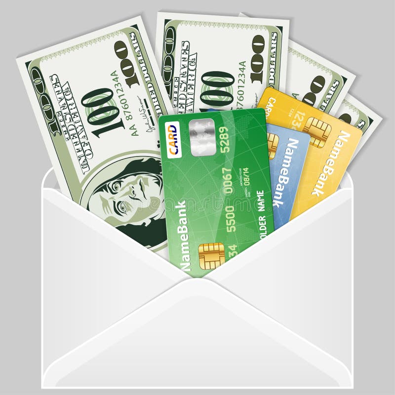 Envelope with Dollar Bills and Credit Cards Stock Vector - Illustration ...