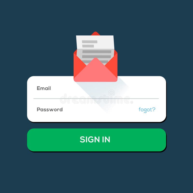 Envelope E-mail Flat Icon, with Log in Button Stock Vector ...