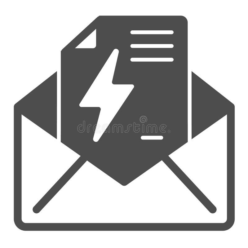 Envelope with Electricity Bill Paper Solid Icon, Electrical Service Concept. Vector Graphics ...