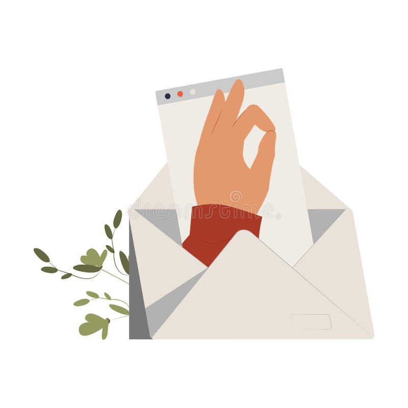Envelope with Approval Gesture and Web Document in Flat Vector ...