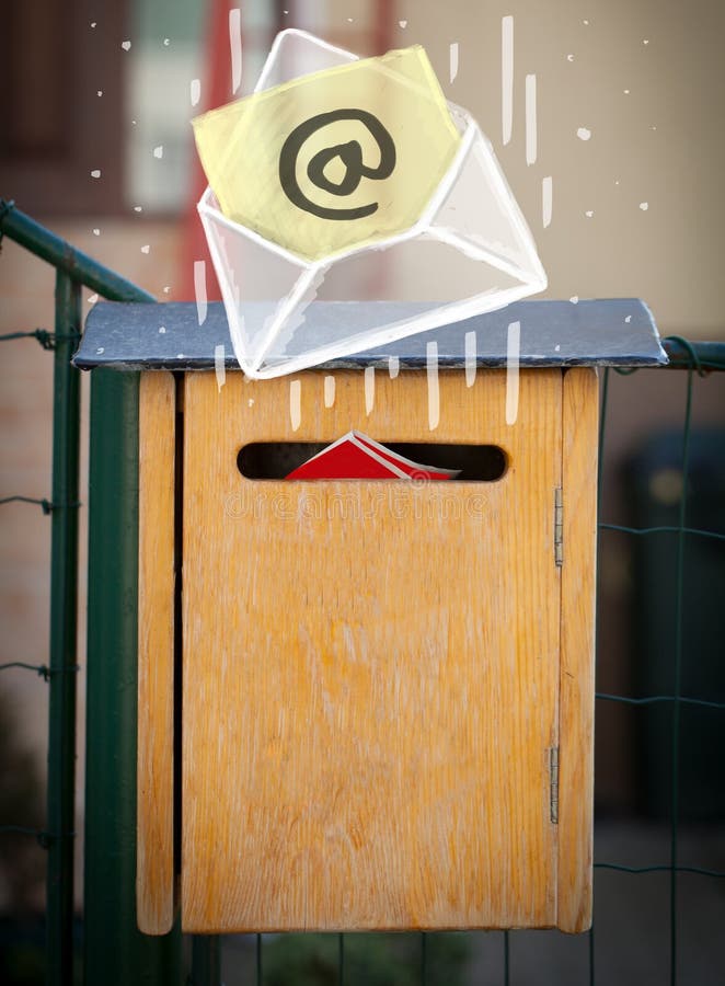 Envelope with Email Sign Dropping into Mailbox Stock Image - Image of ...